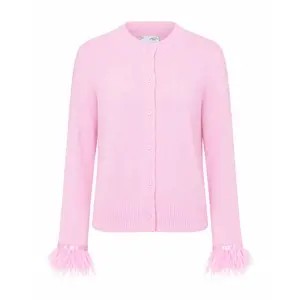 ATS THE LABEL Nemi Feather Trim Knit Cardigan - Pink