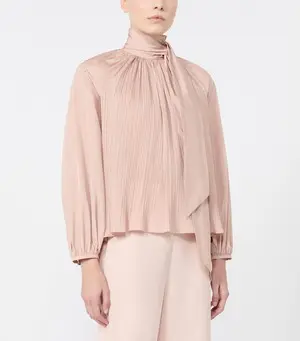 Max Mara Pleated Pussybow Blouse