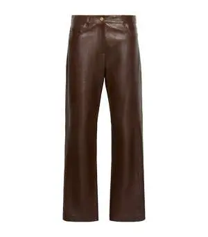 Max Mara Leather Straight Trousers - Brown