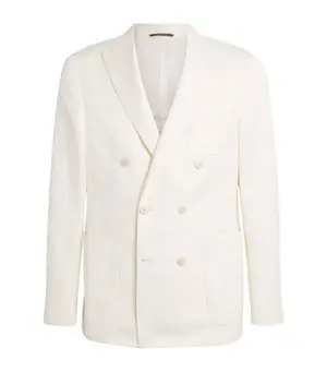 Canali Linen-silk Double-breasted Blazer - Beige