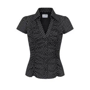 ATS THE LABEL Marielle Polkadot Ruched Blouse - Black