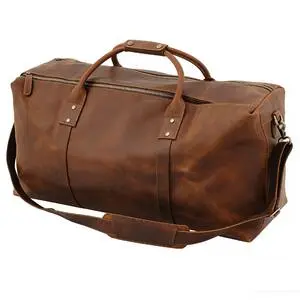 TOURI Genuine Leather Luggage Bag - Brown