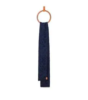 Loewe Cotton-wool-silk Anagram Appliqué Scarf - Blue
