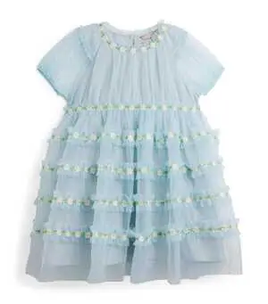 KONGES SLOJD Tulle Puff Sleeve Dress With Appliqué Flowers