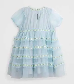 KONGES SLOJD Tulle Puff Sleeve Dress With Appliqué Flowers