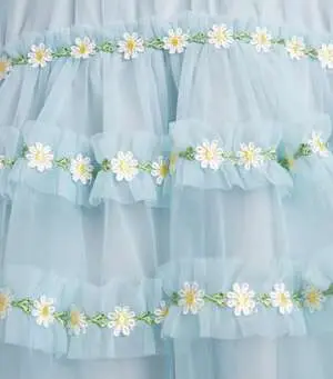 KONGES SLOJD Tulle Puff Sleeve Dress With Appliqué Flowers