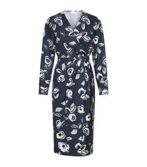 Max Mara Printed Cotton Midi Wrap Dress - Navy