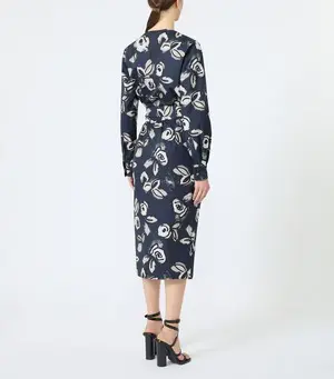Max Mara Printed Cotton Midi Wrap Dress - Navy