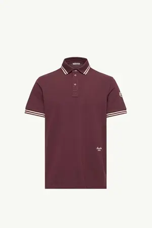 Moncler Striped Trim Cotton Piquet Polo Shirt - Red