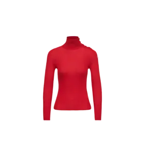 Moncler Textured Ribbed Turtleneck Sweater - Red