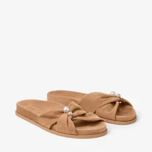 JIMMY CHOO Rafi Flat Suede Flat Sandals - Toffee