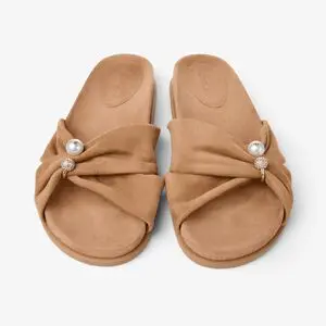 JIMMY CHOO Rafi Flat Suede Flat Sandals - Toffee