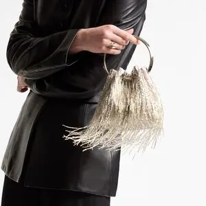 JIMMY CHOO Bon Bon Bucket Bag With Silver Braided Fringe - Silver/silver