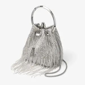 JIMMY CHOO Bon Bon Bucket Bag With Silver Braided Fringe - Silver/silver