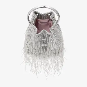 JIMMY CHOO Bon Bon Bucket Bag With Silver Braided Fringe - Silver/silver