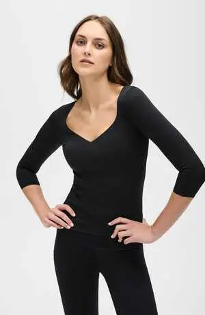 ELASTIQUE ATHLETICS 3/4 Sleeve Microperle Top - Black