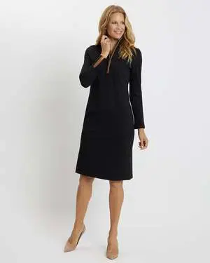 Jude Connally Anna Long Sleeve Ponte Dress With Quarter Zip - Black/saddle / Long