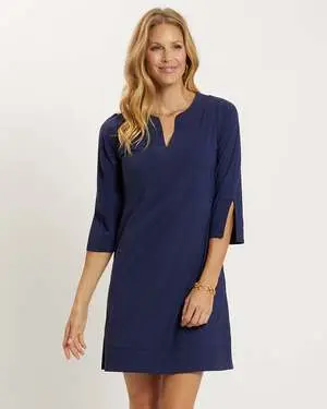 Jude Connally Jude Connally Navy V-Neck 3/4 Sleeve A-Line Dress With Sleeve And Hem Slits Navy / Regular