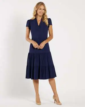 Jude Connally Libby Midi Dress In Lightweight Jude Cloth - Navy