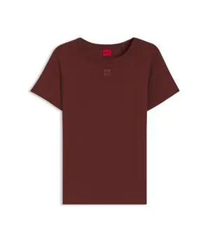 Hugo Regular-fit T-shirt With Stacked-logo Embroidery - Brown