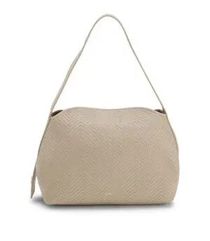 BOSS Woven Shoulder Bag With Double B Monogram - Light Beige
