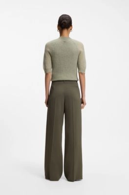 BOSS Wide-leg Pinstripe Stretch Crepe Pants - Green