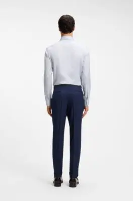 BOSS Slim-fit Shirt In Striped Italian-made Cotton - Dark Blue