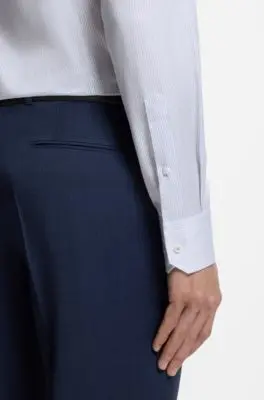 BOSS Slim-fit Shirt In Striped Italian-made Cotton - Dark Blue