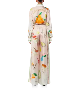 Casablanca Printed Silk Wide Leg Trousers