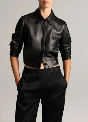 Vince Leather Cropped Jacket - Black