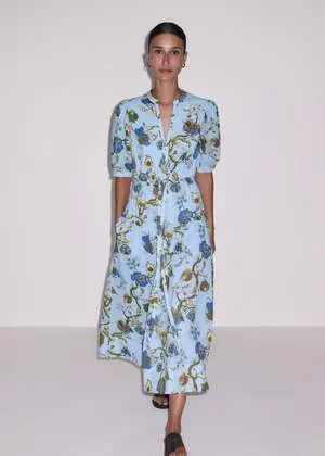 ME+EM Cotton Floral Garden Print Midi Dress - Blue/white