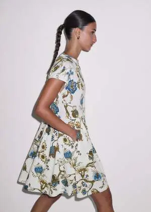 ME+EM Jacobean Garden Print Short Tiered Swing Dress