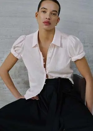 ME+EM Crease-less Linen Pouf Sleeve Blouse Iced Pink