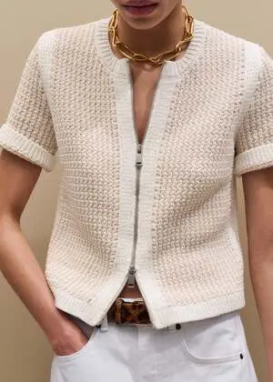 ME+EM Short Sleeve Zip Through Knit Tee - Light Stone