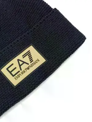 EA7 Logo Patch Beanie Hat - Blue