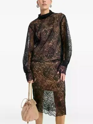 ROTATE BY BIRGER CHRISTENSEN Lace Long-sleeve Midi Dress