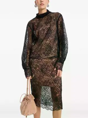 ROTATE BY BIRGER CHRISTENSEN Lace Long-sleeve Midi Dress - Black