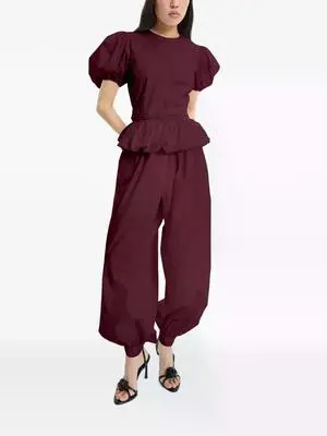 ROTATE BY BIRGER CHRISTENSEN Puff Sleeve Peplum Top - Red