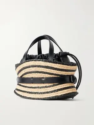 Balmain Mini Buckled Raffia Shoulder Bag
