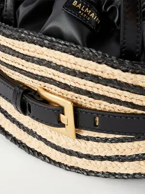 Balmain Mini Buckled Raffia Shoulder Bag - Black