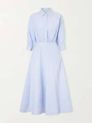 Altuzarra Striped Cotton-poplin Midi Dress - Light Blue
