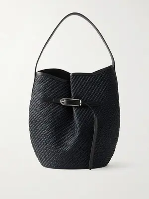 LIFFNER Belted Bucket Leather-trimmed Raffia Bucket Bag - Black