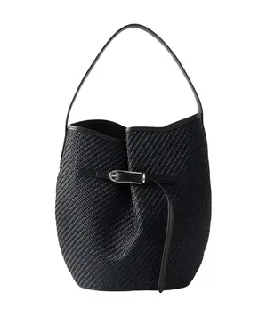 LIFFNER Belted Bucket Raffia Bag - Black