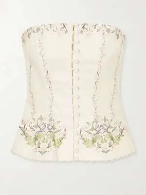Agua Bendita Tota Anhelo" Embellished Linen Corset Top - Cream