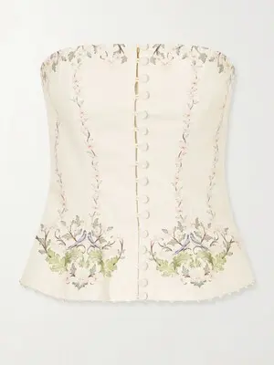 Agua Bendita Tota Anhelo" Embellished Linen Corset Top - Neutrals