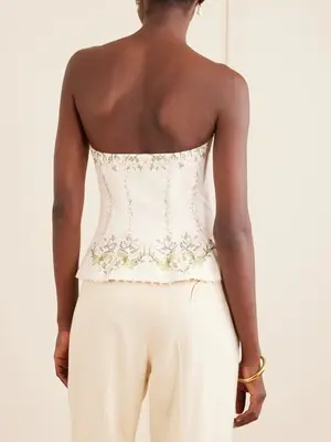 Agua Bendita Tota Anhelo Embellished Linen Corset Top