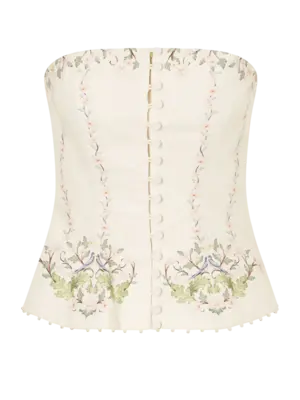 Agua Bendita Tota Anhelo Embellished Linen Corset Top Neutrals