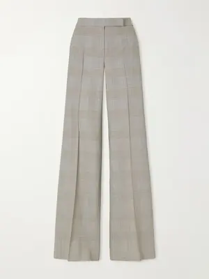 Max Mara Logo-print Checked Wool Wide-leg Pants - Gray