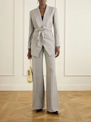 Max Mara Logo-print Checked Wool Wide-leg Pants