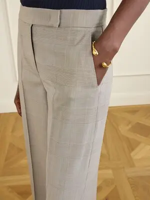 Max Mara Logo-print Checked Wool Wide-leg Pants